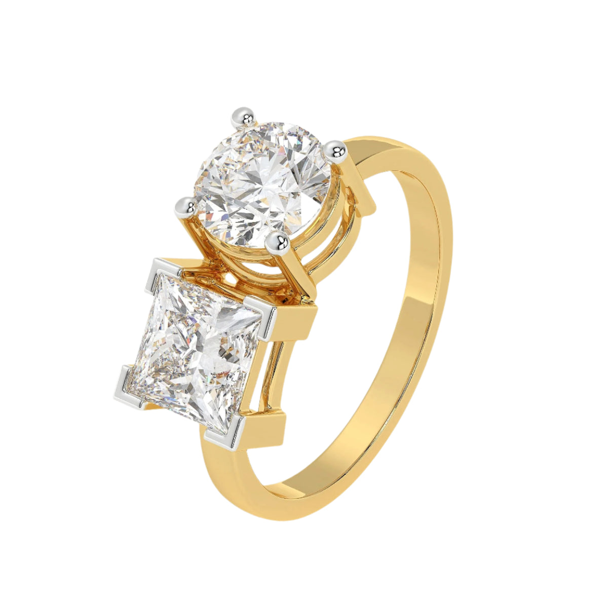 MYZA 2 Carat Round & Princess Cut Lab-Grown Diamond Toi et Moi Ring in ...